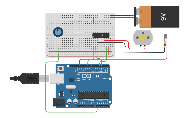 Circuit design Controle Velocidade Motor DC - Tinkercad
