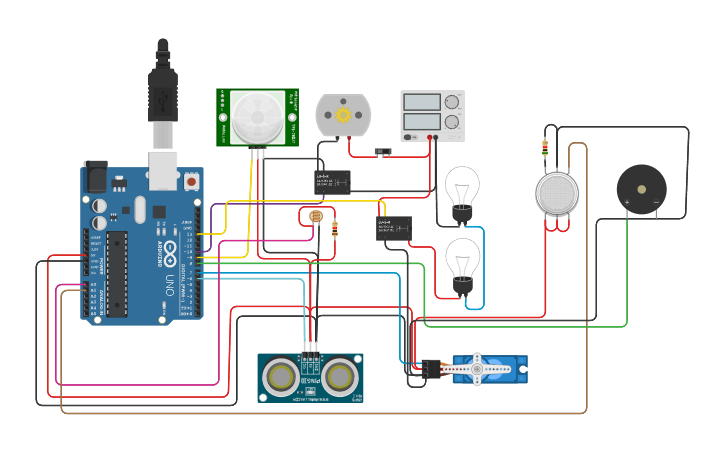 Circuit design Smart Home Automation Using Sensor - Tinkercad