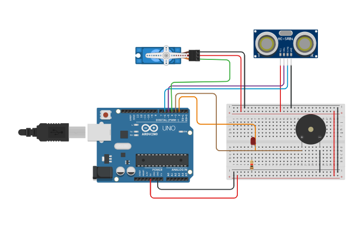 Circuit design Sensor de ultrasonido - Tinkercad