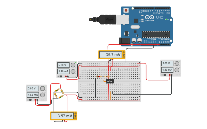 Circuit design Strain Gauge - Tinkercad