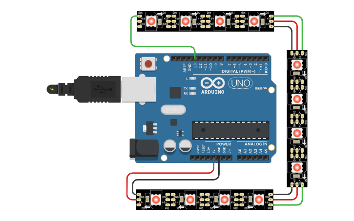 Circuit design LED strip Tugas 1 (1918043) | Tinkercad