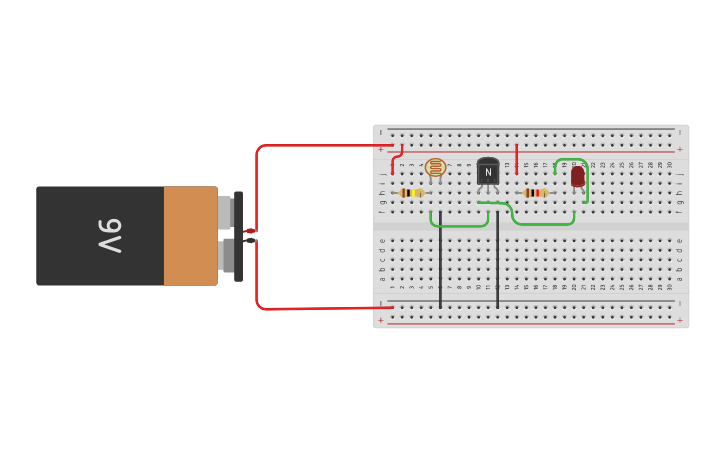 Circuit design 10. Street Light using LDR - Tinkercad