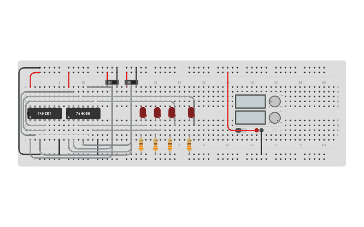 Circuit design IC74LS04/IC74LS08 2Input 4 Output | Tinkercad