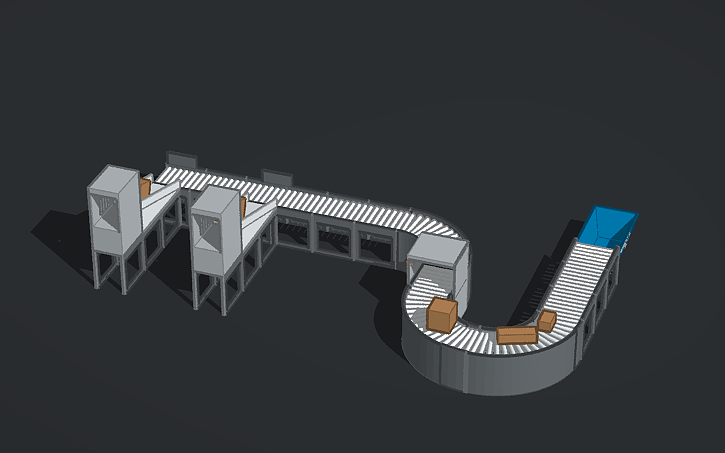 3D design conveyor belt system (revised) sim lab - Tinkercad