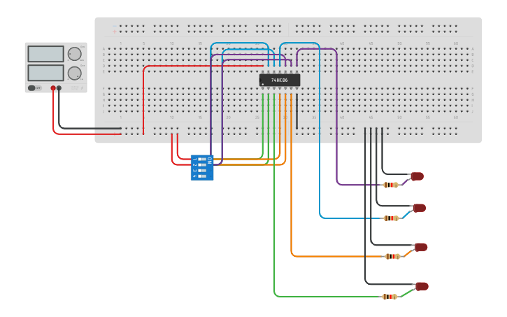 Circuit design XOR Gate - 7486 IC - Tinkercad