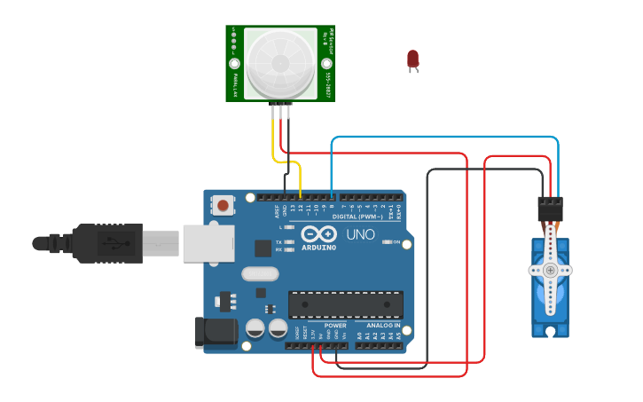 Circuit design PIR Sensor with Servo Motor - Tinkercad Circuit design PIR Sensor with Servo Motor - Tinkercad