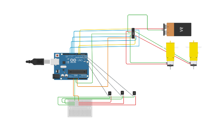 Circuit design Line follower | Tinkercad