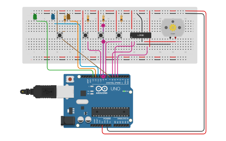 Circuit design Washing Machine - Tinkercad