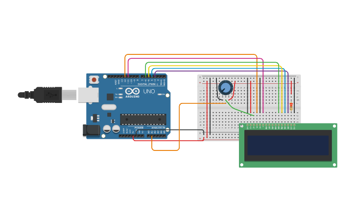 Circuit design LCM1602 - Arduino (ei täydellinen) | Tinkercad