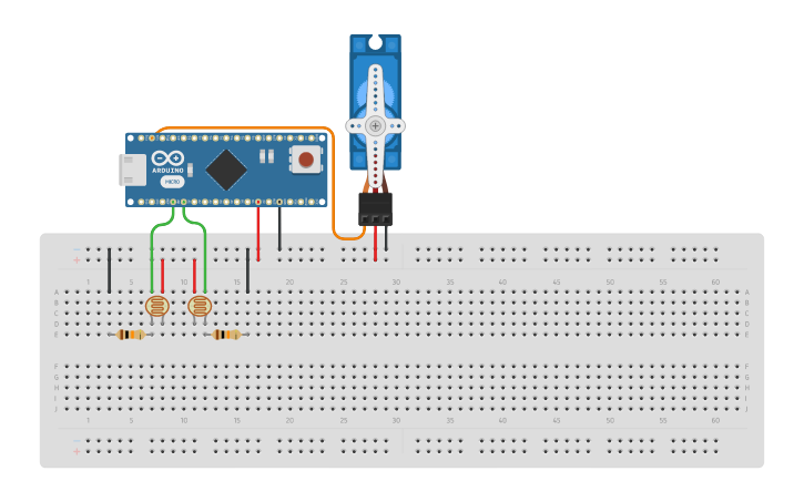 Circuit design Solar tracker (Arduino micro) - Tinkercad