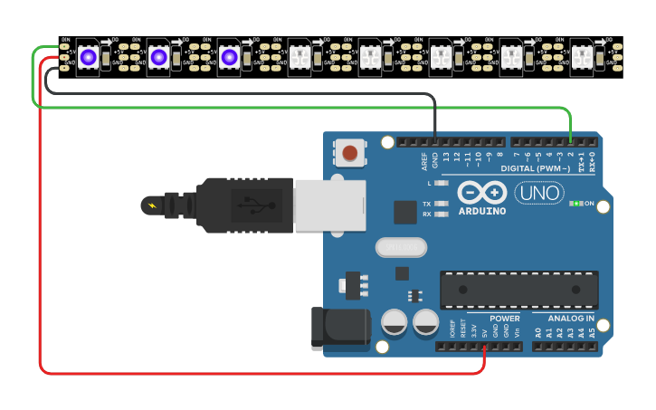 Circuit design Colour changing Functions NeoPixel Strip | Tinkercad