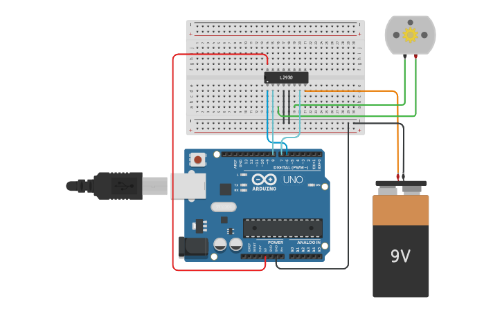 Circuit design Moteur CC avec L298N robot 2nd SI (1 moteur) - Tinkercad