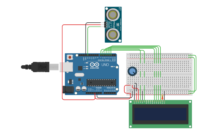 Circuit Design Ultrasonic Sensor With 16x2 Display Arduino Tinkercad 1201