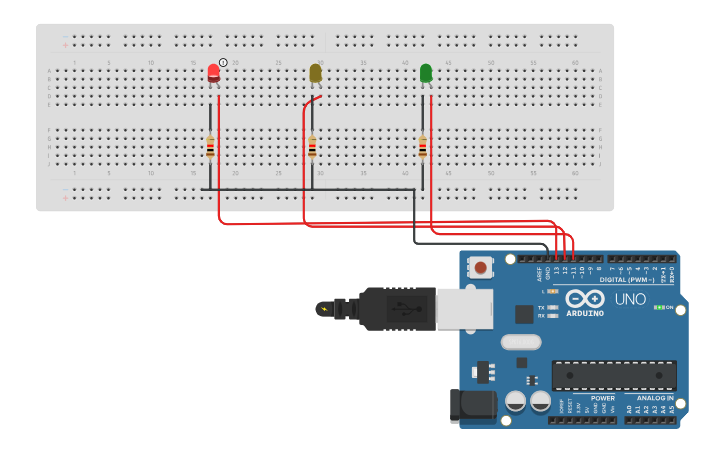 Circuit design Traffic lights - Tinkercad