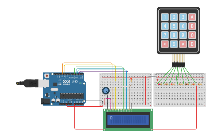 Circuit design Keypad and LCD - Tinkercad