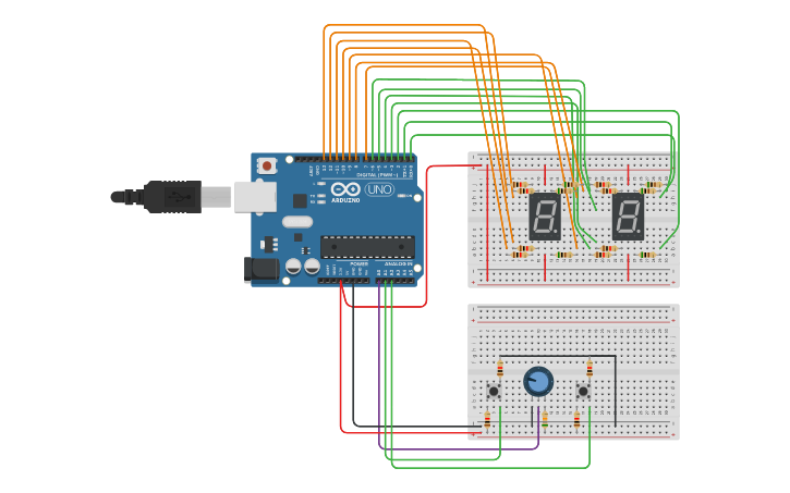 Circuit design Copy of 7 Segment Display Counter 60 Sec | Tinkercad