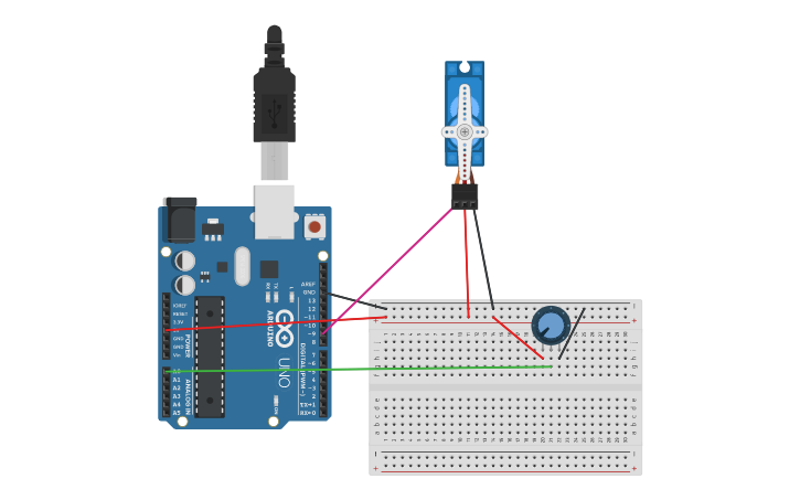 Circuit Design Interface Of Servo Motor With Potentiometer Tinkercad
