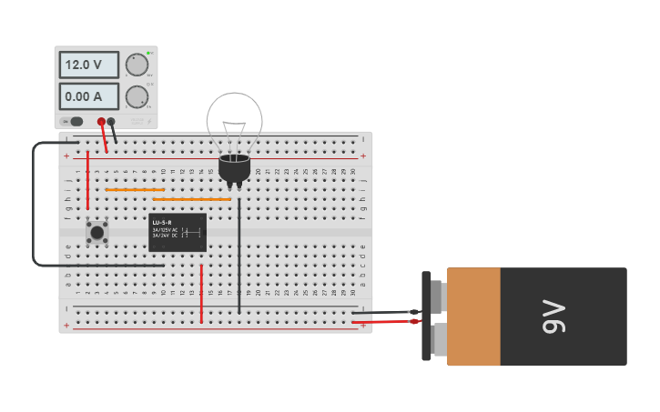 Circuit design 3.5 RELÉ COM LAMPADA CC - Tinkercad