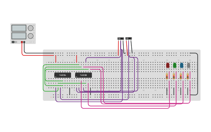 Circuit design Putinun IC74LS04/IC74LS08 2Input 4 Output - Tinkercad
