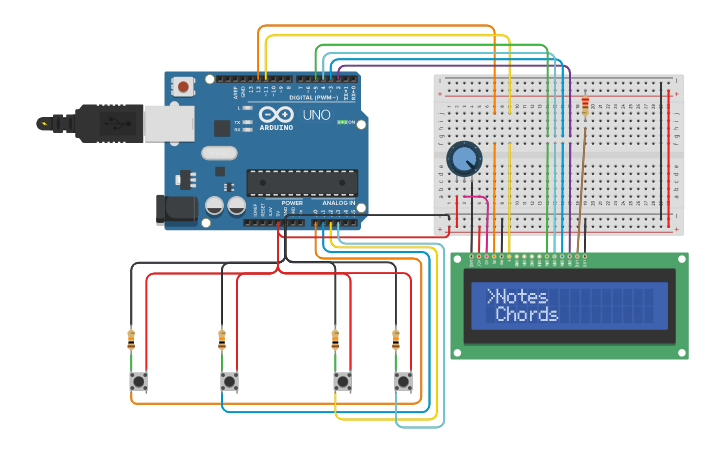 Circuit design LCD menu with buttons | Tinkercad