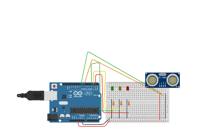 Circuit design sensor de distância | Tinkercad