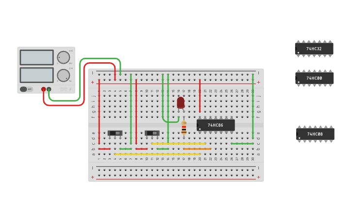 Circuit design 7408, 7432, 7400, 7486 | Tinkercad
