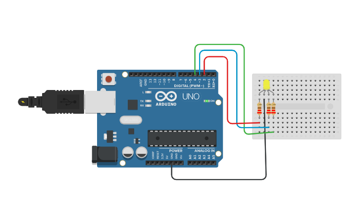 Circuit design pisca pisca led RGB | Tinkercad