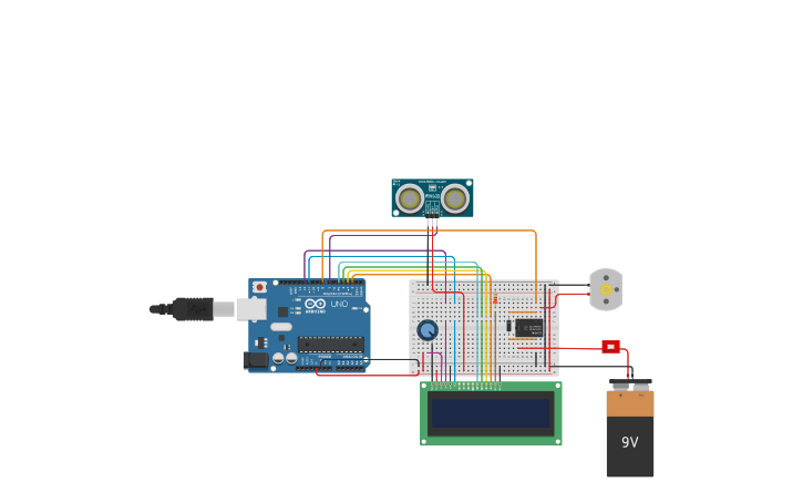 Circuit design Simulasi Pompa Air Otomatis - Tinkercad Circuit design Simulasi Pompa Air Otomatis - Tinkercad