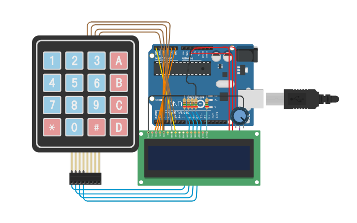 Circuit design Copy of LCD con teclado 4X4 - Tinkercad