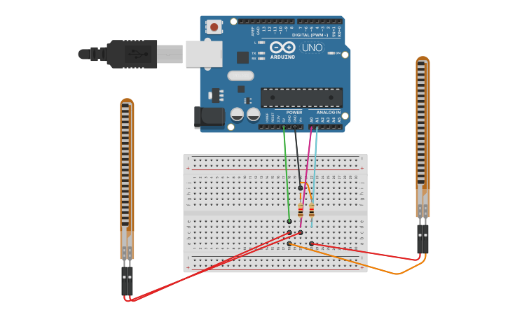 Circuit design Flex Sensor Glove - Tinkercad