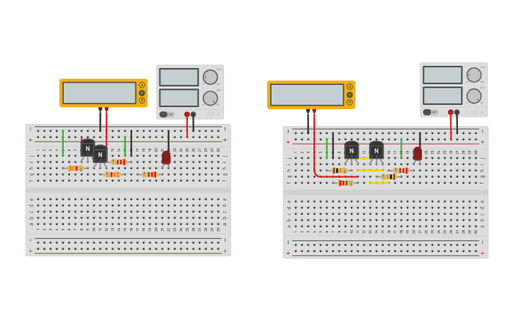 Circuit design Compuertas AND y OR con transistores - Tinkercad