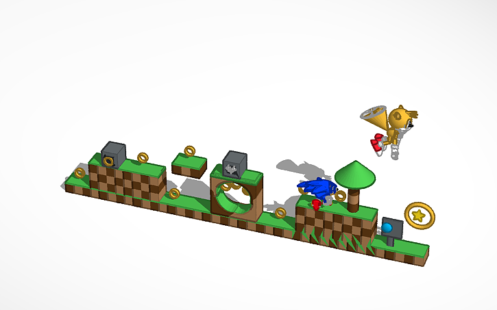 3D design Sonic and Tails in Green Hill Zone - Tinkercad