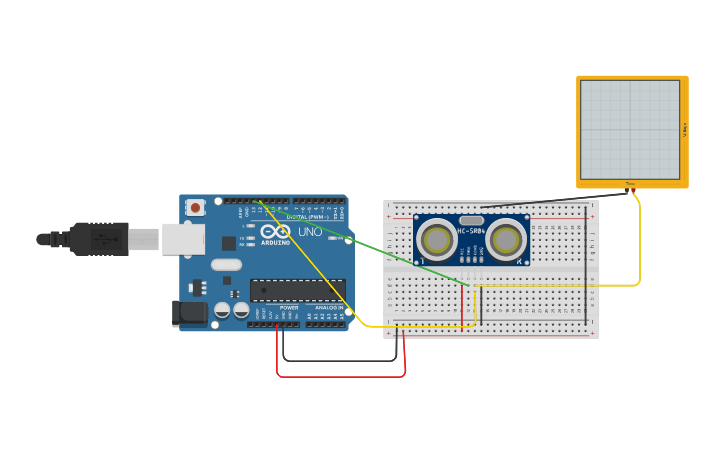 Circuit design Sensor ultrasónico práctica TC-629 - Tinkercad