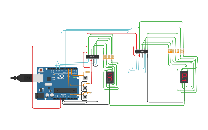 Circuit design Copy of 1 Display 7 segmenti e 1 BCD | Tinkercad