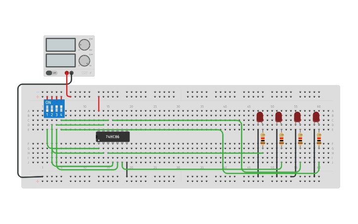 Circuit design 4 Bit binary to Gray - Tinkercad