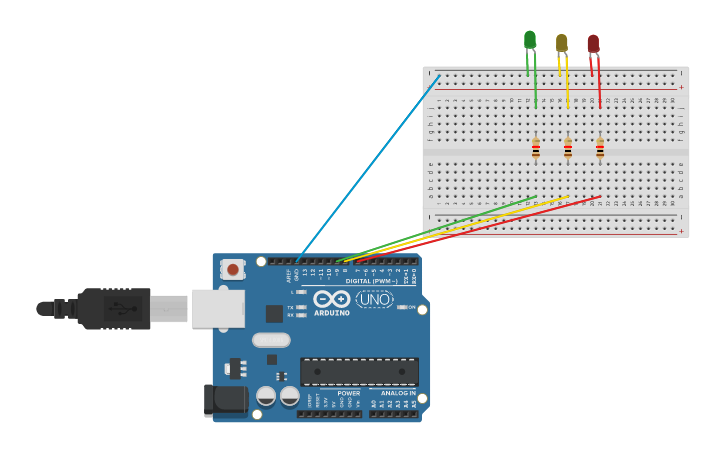 Circuit design Traffic lights - Tinkercad