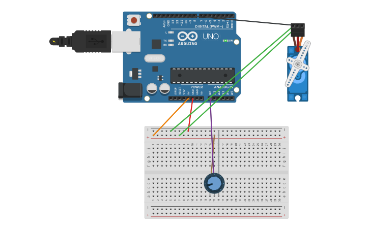 Circuit design Servomotor con potenciometro - Tinkercad
