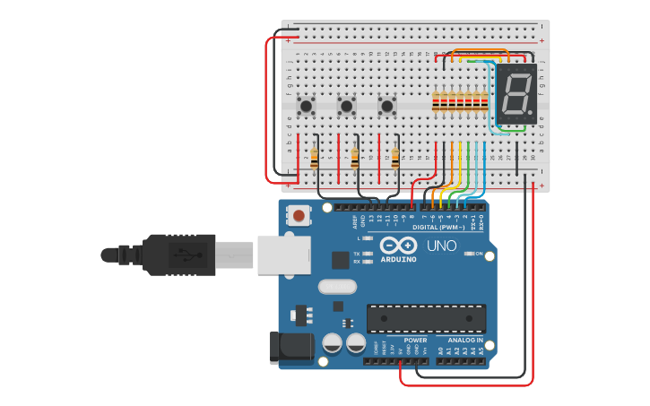 Circuit design Display 7 segmentos | Tinkercad