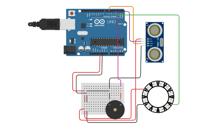 Circuit Design Social Distancing Alert Tinkercad