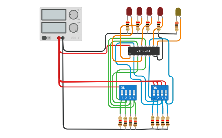 Circuit design 4 Bit Adder - Tinkercad