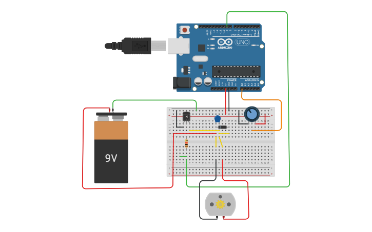 Circuit design Transistor-motor-diode-POT - Tinkercad