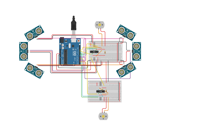 Circuit design Copy of Avoid Obstacle Car Front Sensors and Motors 2.0 | Tinkercad