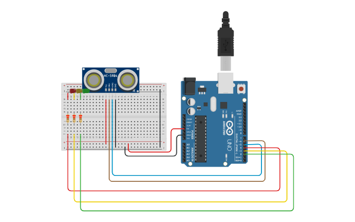 Circuit design TUGAS SENSOR JARAK - Tinkercad Circuit design TUGAS SENSOR JARAK - Tinkercad
