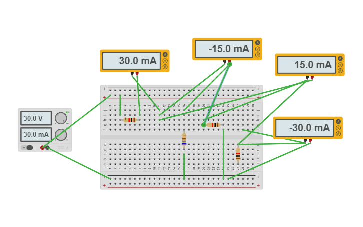 Circuit design Kirchhoff current law - Tinkercad