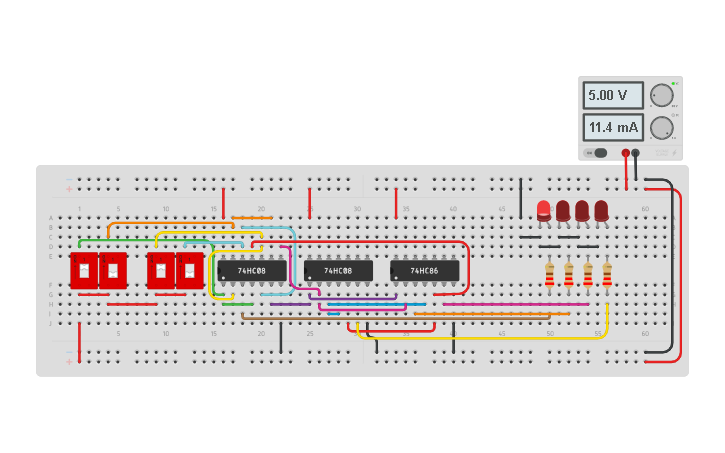 Circuit design MULTIPLICADOR DE 2 BITS M.C - Tinkercad