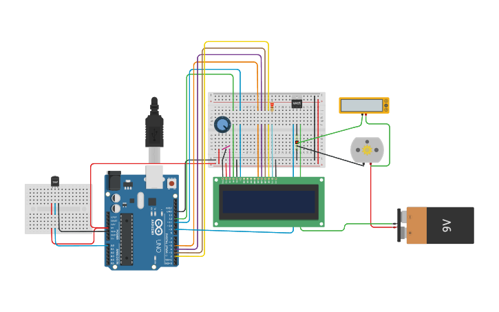 Circuit design sensor suhu dengan kipas - Tinkercad Circuit design sensor suhu dengan kipas - Tinkercad
