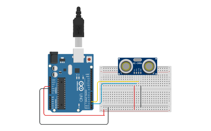 Circuit Design Sensor Ultrasonico Tinkercad
