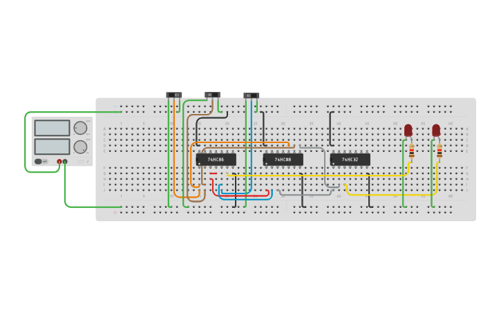 Circuit design Full Adder circuit using XOR, AND and OR gate - Tinkercad