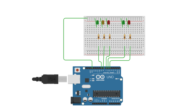 Circuit design Pedestrian Traffic Signal | Tinkercad