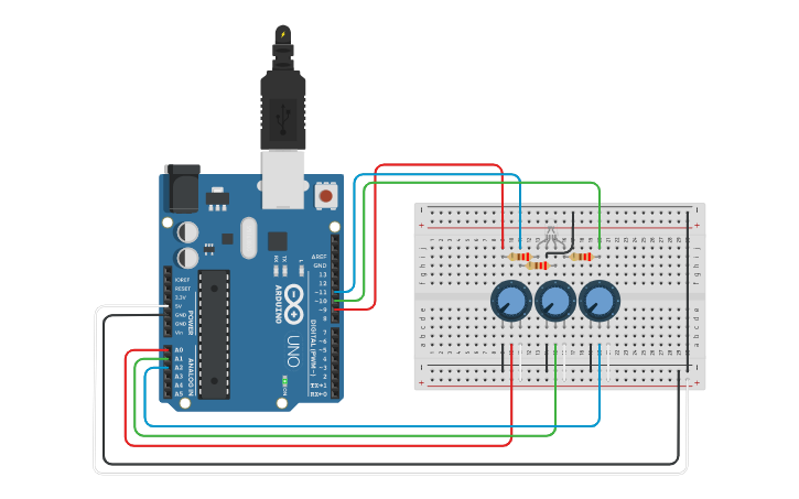 Circuit Design Rgb Controlling By Potentiometer Tinkercad